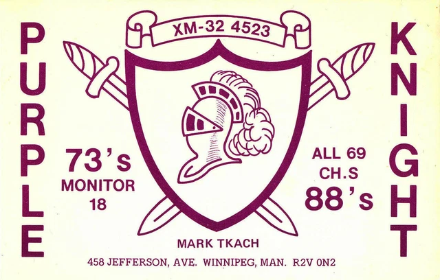 VINTAGE CB RADIO QSL postcard knight comic Tkach 1970s Winnipeg MB ...