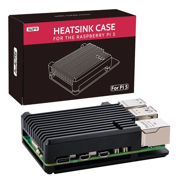 RASPBERRY PI 5 Aluminum Heatsink Case Black Enlosure Shell with fan for ...