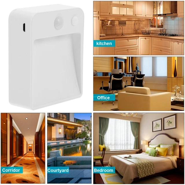 CORDLESS SQUARE LED Motion Sensor Night Light Wall Lamp for Basement ...