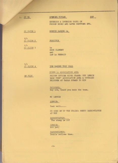 BBC TV COMEDY Script: PORRIDGE Ronnie Barker, Richard Beckinsale ...