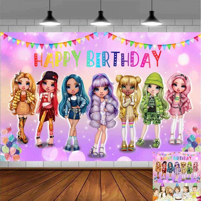 RAINBOW HIGH HAPPY Birthday Backdrop Banner Poster Vinyl Party Decor ...
