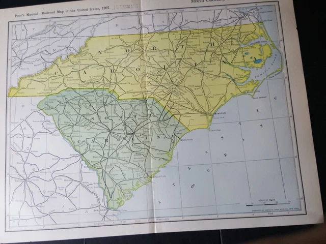 ANTIQUE 1909 RAILROAD Route Map NORTH & SOUTH CAROLINA all train Lines ...