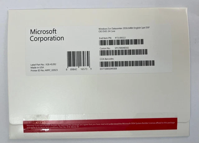MICROSOFT WINDOWS SERVER 2016 Datacenter 64bit 24 Core DVD -license Key ...