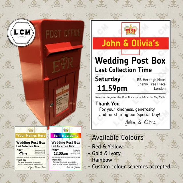 PERSONALISED ROYAL MAIL Post Box Wedding Sign/Insert Custom Colours ...