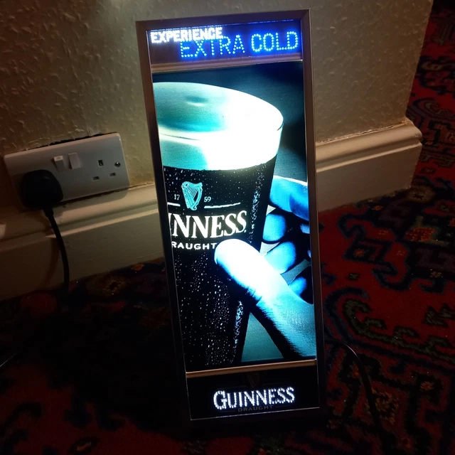 GUINNESS DRAUGHT EXTRA Cold Light Up Pub Sign Vintage Prime Lite £120. ...