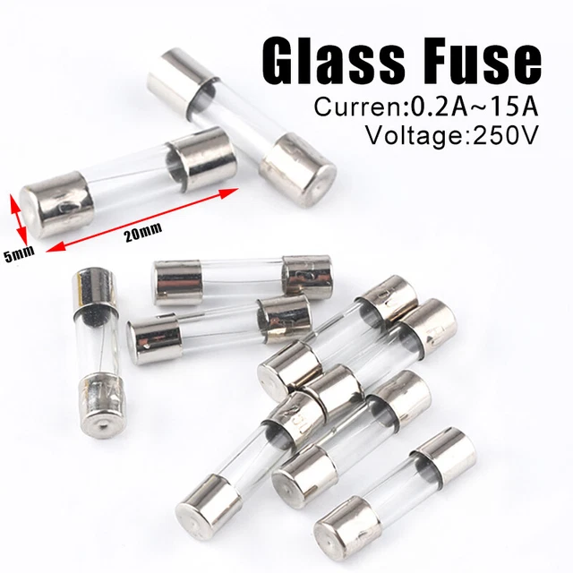GLASS FUSES 5MM*20MM 0.2A/0.5A~15A 250V Radio Fast Acting Quick Blow ...