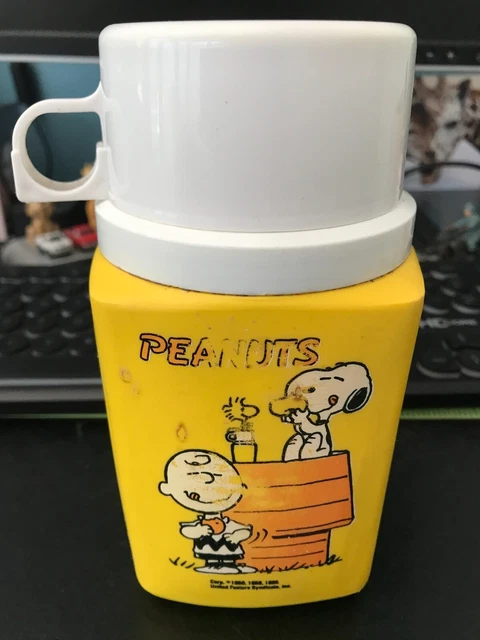 VINTAGE 1980'S THERMOS Roughneck Flask,RARE Yellow Peanuts, Snoopy and ...
