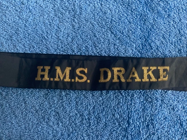 CAP TALLY - HMS DRAKE - Royal Navy Shore Establishment - Naval Hat Band ...