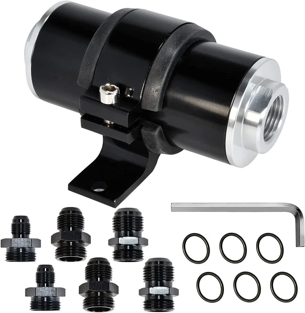 10 MICRON FUEL Filter Mount Inline Bracket High Flow Turbo 6AN 8AN 10AN ...