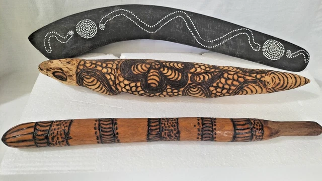 ABORIGINAL CARVING GOANNA Digging Stick Boomerang Australian Aboriginal ...