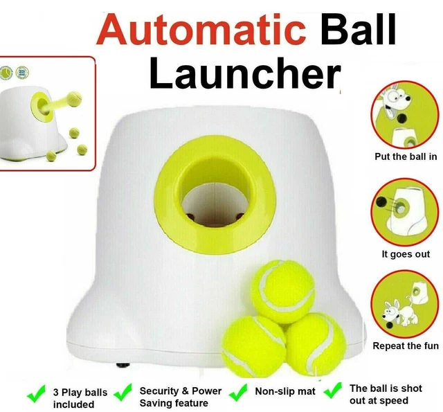AUTO DOG BALL Launcher Thrower w/3 Balls Automatic Tennis Fetch ...