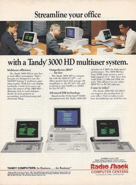VINTAGE 1986 AD for Tandy 3000 HD Computers $5.00 - PicClick CA