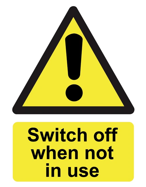 SAFETY YELLOW WARNING Sign Adhesive Gloss Sticker Switch Off When Not ...