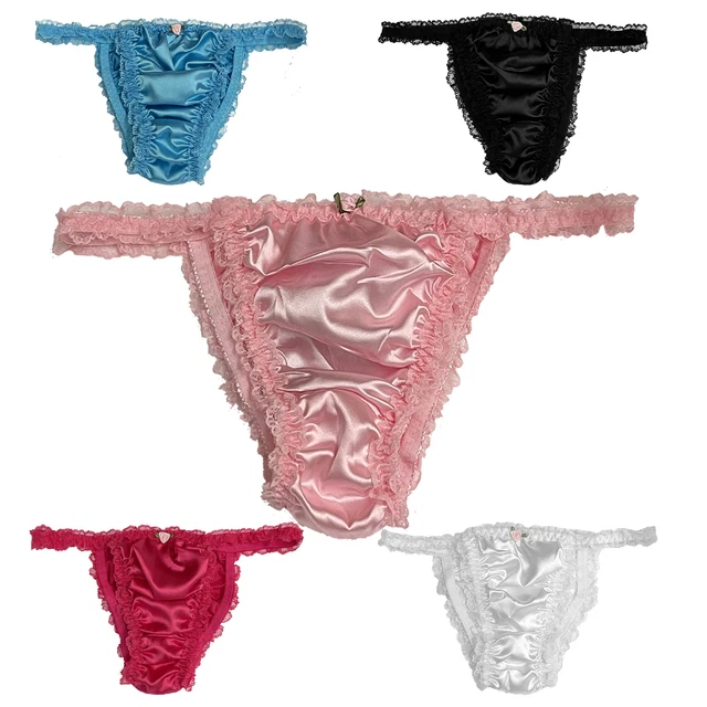 Aqua Blue Satin Silky Sissy Cdtv Frilly Lace Bikini Tanga Knickers