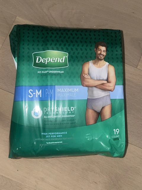 DEPEND FIT-FLEX INCONTINENCE Underwear for Men, Maximum Absorbency S-M ...