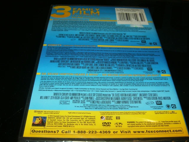 RIO/ROBOTS/DR. SEUSS HORTON Hears a Who! Bilingual, 3-Disc DVD, 2014 ...