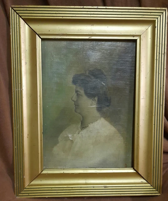 ANCIEN PETIT TABLEAU Portrait Femme Peinture Huile Sur Toile EUR 40,00 ...