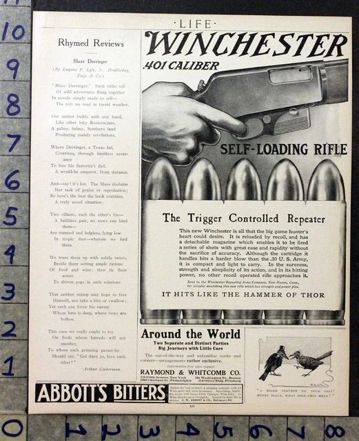 1910 WINCHESTER SELF-LOADING Rifle Cartridge Sporting Men Hunting Ammo ...