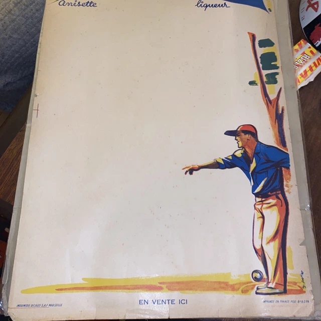 ANCIENNE AUTHENTIQUE AFFICHE RICARD 1950. PUBLICITÉ Boules Pétanque G ...