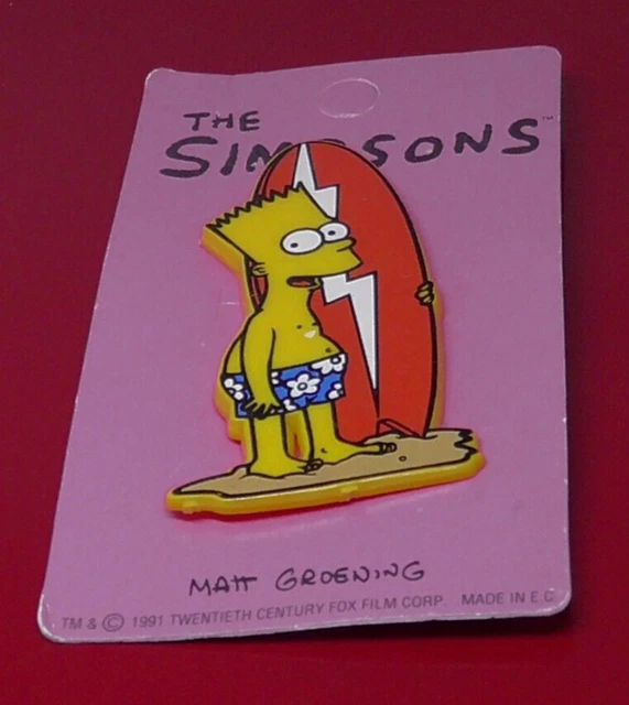 BART SIMPSON SURF Board 1991 M Groening Plastic Pin Badge on Card The ...