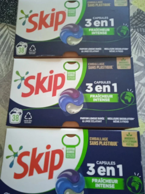 LOT LESSIVE SKIP Capsules 3 en 1 fraîcheur intense 3x38 114 Lavages EUR ...