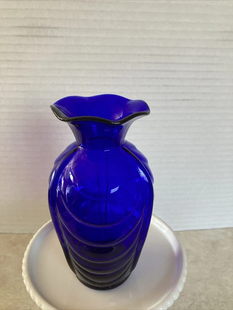 VINTAGE COBALT BLUE Glass Draped Vase Scallop Rim 5 1/2” Collectible ...