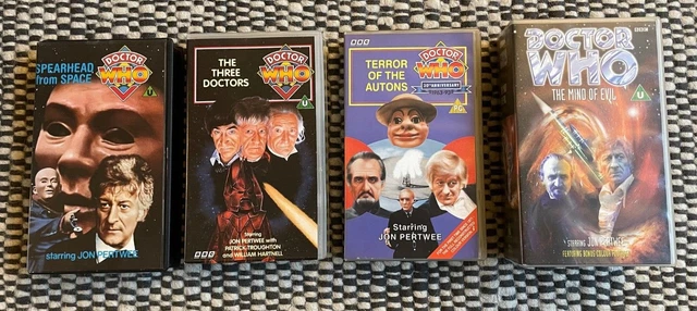 4 DOCTOR WHO UK VHS Three Doctors, Spearhead from Space, Autons, Mind ...