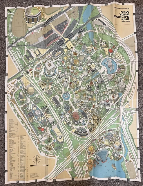 1964-1965 NEW YORK WORLD'S FAIR Map Illustrated Poster Souvenir Deluxe ...