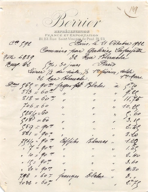 FACTURE 1922 BERRIER A PARIS - M. ALLEQ A AUZON EUR 10,00 - PicClick FR