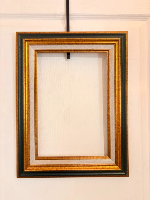 CADRE MESURE BOIS Moulé Encadrement Louis Empire Doré Bleu Vert 24x35 ...