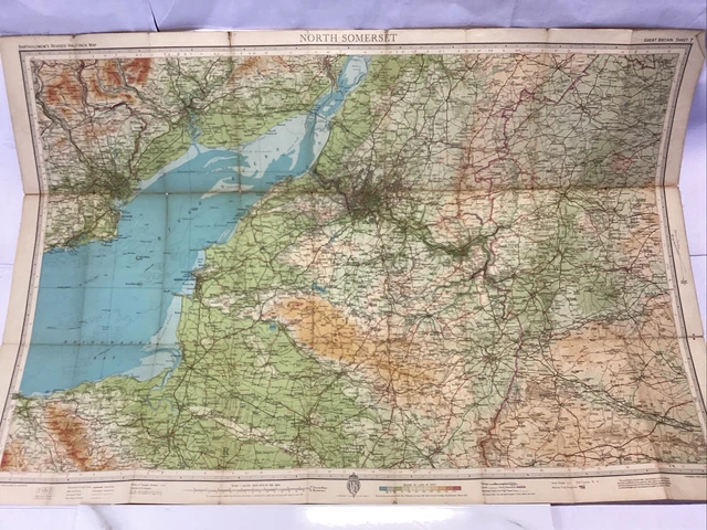 VINTAGE 1951 BARTHOLOMEW Half-Inch Contoured Cloth Map Sheet #7 North ...