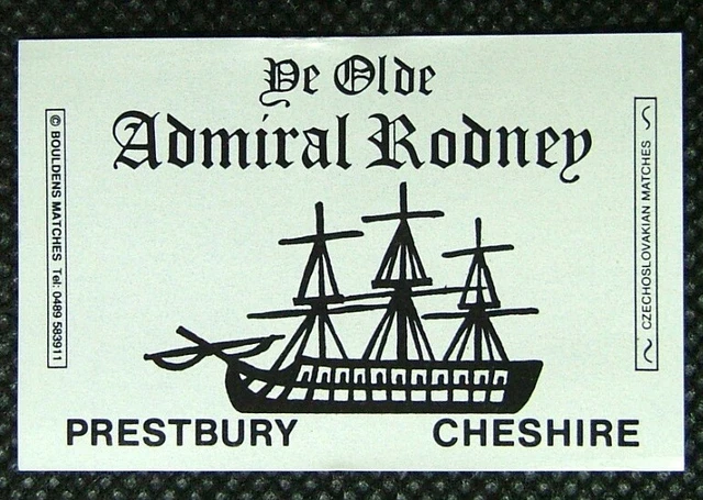 MATCHBOX LABEL BOULDENS Pub Ye Olde Admiral Rodney Prestbury Cheshire ...