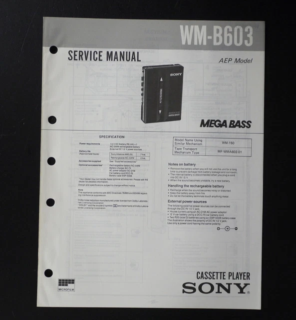 ORIGINAL SONY WM-B603 Cassette Walkman Service Manual / Service Anleitung 1-WM EUR 26,00 ...