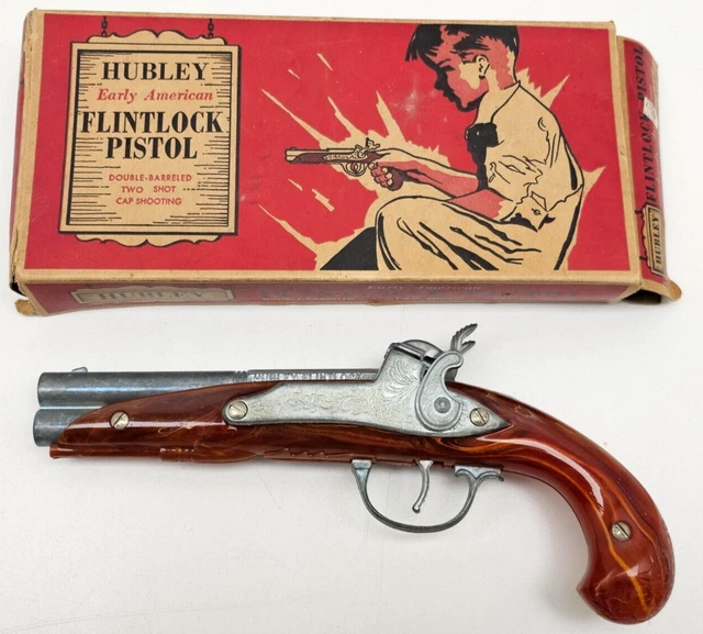 VINTAGE HUBLEY FLINTLOCK Double Barrel Cap Toy Pirate Pistol W ...