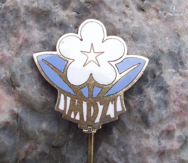 VINTAGE INTERNATIONAL WOMENS Day MDZ White Flower Petal Blue Leaves Pin ...