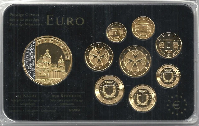 MALTA EURO PRESTIGE Coinset, Gold & Rhodium, 24 Karat Goldauflage, OVP ...