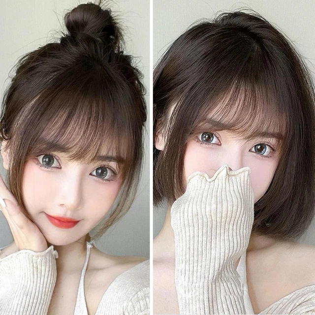 100% CLIP IN Bangs Real Human Hair Medium Brown Clip Bangs Bangs on ...