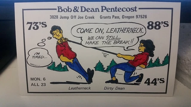 CB RADIO QSL postcard comic Bob Dean Pentecost 1970s Grants Pass Oregon ...