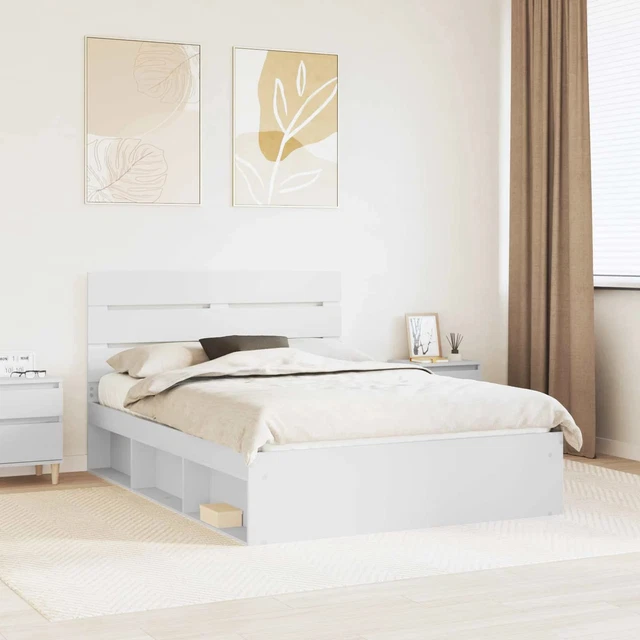 BED FRAME WITH Headboard White 140 x 200 cm Solid Pine Wood vidaXL £228 ...