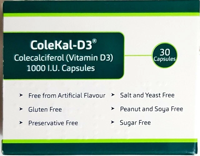 COLECALCIFEROL VITAMIN D3 1000 IU 4 X 30 CAPSULES ~ Colekal-D3 £14.99 ...