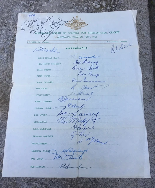 AUSTRALIA 1961 ASHES hand signed CRICKET team sheet - 20 autographs £23 ...