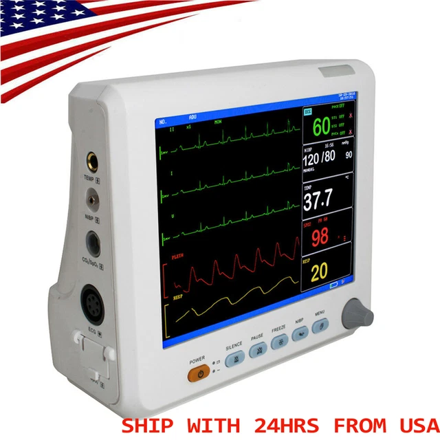 8& PORTABLE HOSPITAL Patient Monitor ICU Vital Signs ECG,RESP,SpO2,PR ...
