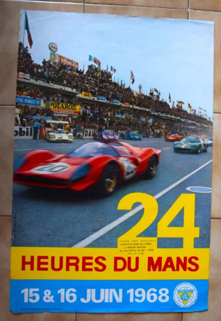 24 Heures Du Mans Auto Juin 1968 Affiche Originale Rare Chaparral 2f