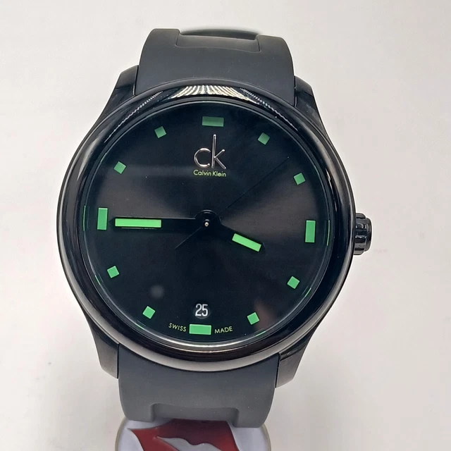 CALVIN KLEIN MENS Wristwatch CK VISIBLE K2V214DX Silicone Black Green ...