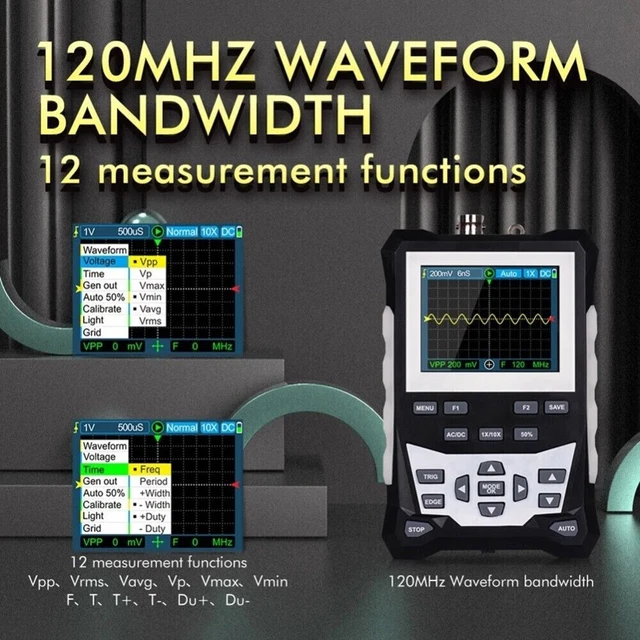 PORTABLE LCD HANDHELD Oscilloscope 120MHz Bandwidth 500MSas Sampling ...