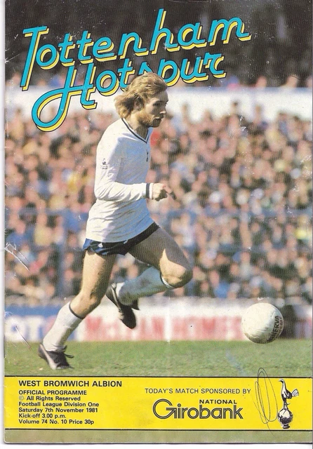 TOTTENHAM HOTSPUR FOOTBALL Programme Spurs v WBA 7th November 1981 West ...