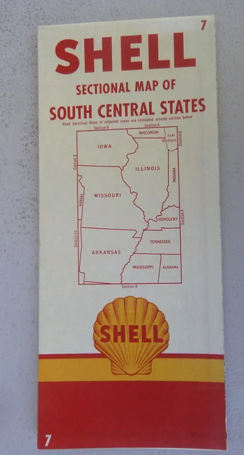 1956 SOUTH CENTRAL United States road map Shell oil gas route 66 IL MO ...