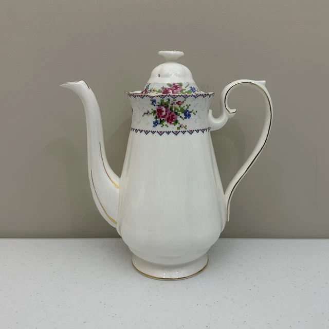 VINTAGE ROYAL ALBERT Petit Point Bone China Tall Coffee Pot England ...