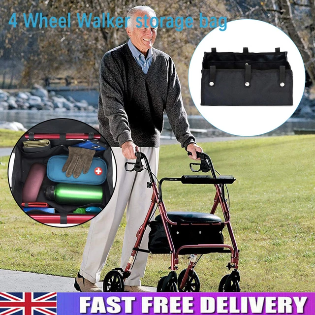 4 WHEEL WALKER rollator walking aid mobility frame Storage bag black ...