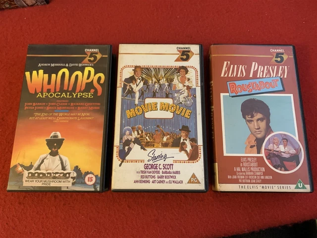 3 X CHANNEL 5 Vintage Vhs Videos Whoops Apocalypse Roustabout Movie ...